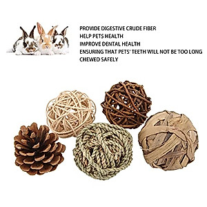Hztyyier Bunny Chew Toy Rattan Ball Straw Rope Pine Cone for Pets Rabbits Birds Hamster Chinchilla