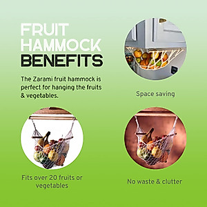 Zarami Fruit Hammock for Kitchen Under Cabinet-Macramé Fruit Hammock Basket for Bananas with 4 Hooks for Kitchen, Hanging Banana Hammock Fruit Holder, Produce Hammock, RV Fruit hammock