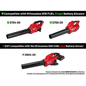 Stubby Nozzle Co. STUBBY Car Drying Nozzle for Milwaukee M18 Fuel Single Battery Leaf Blowers (2724-20 and 2728-20)