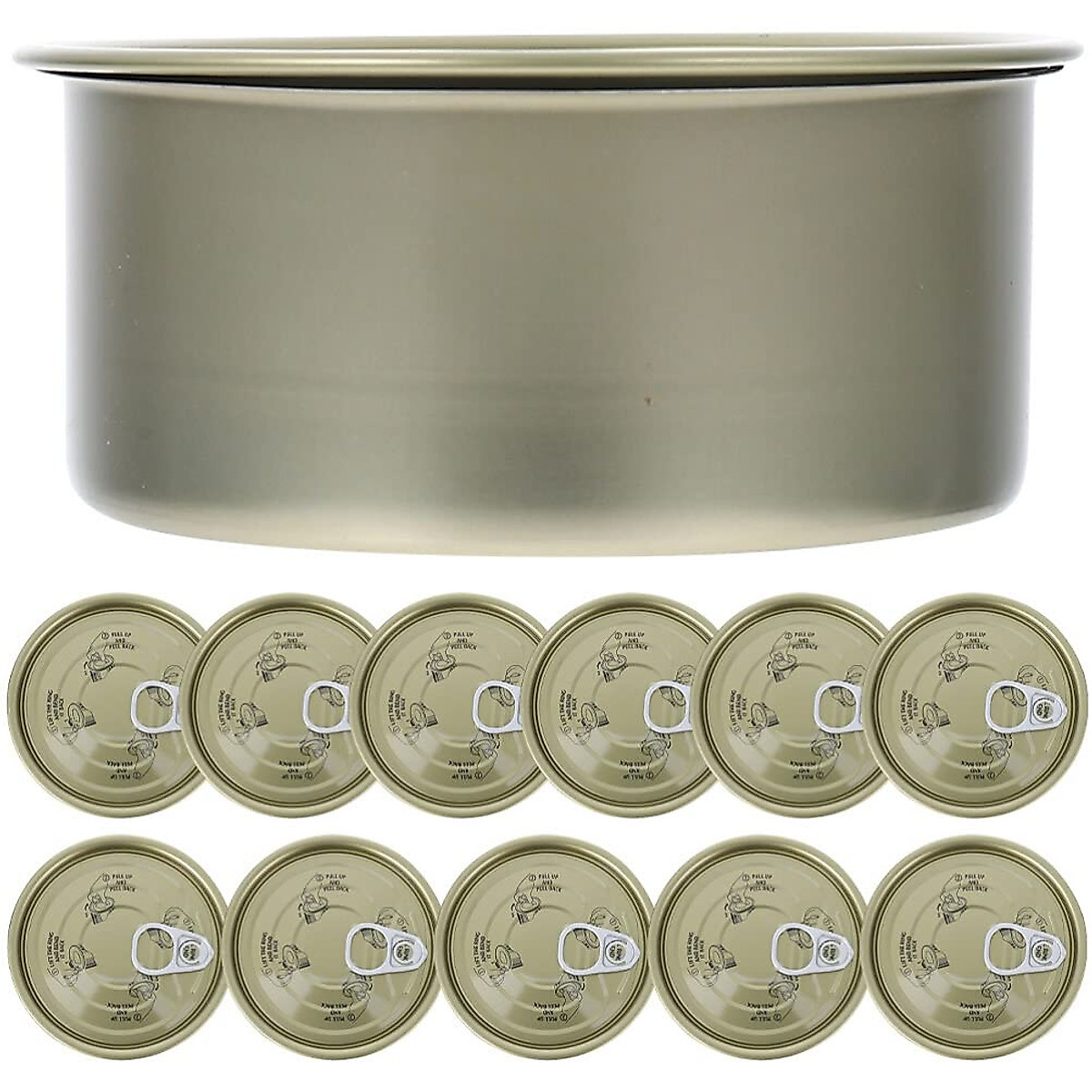 Luxshiny 12pcs Cali Self-seal Tin Can with Lid Press-in Food Container Can Refillable Round Empty Salve Tins Tuna Can for Fish Candies Meat Pet Food 8.3X8.3X3.8CM
