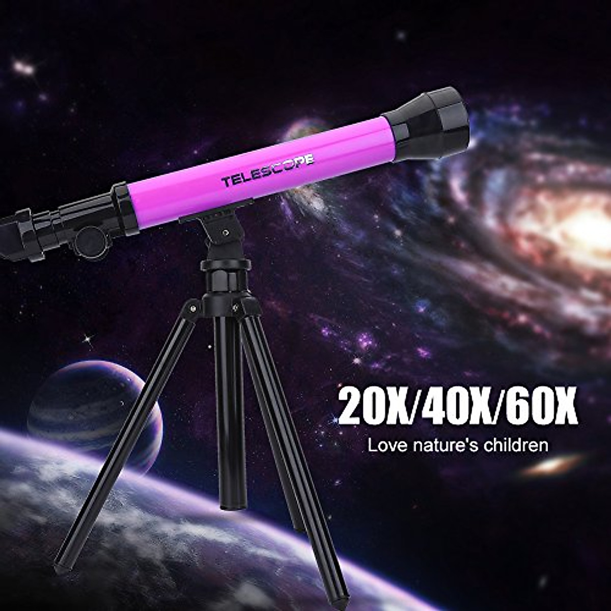 Telescope for Kids Beginners, Travel Scope, Equipped with 20X, 40X, 60X Interchangeable Eyepieces, Portable Travel Telescope with Tripod, Best Gift for Child (Purple)
