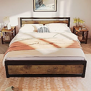 Amyove King Size Bed Frame with Wooden Headboard, 14 inch King Metal Bed Platform No Box Spring Needed with Heavy Duty Steel Slat, Easy to Assemble Noise Free Mattress Foundation - King