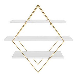 Kate and Laurel Daxton Modern Wood and Metal Wall Shelf, 31" x 32", White and Gold, Glam Wall Organization