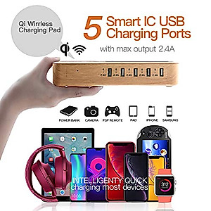 OTESS Fastest Charging Station for Multiple Devices, 5 USB Ports with 1 Qi Charging Pad, 6 Mixed Cable Included, for Apple/AirPods/iPad/Samsung/Android/Tablet