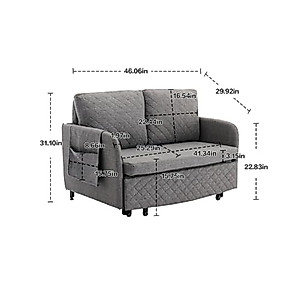 WALNUT Convertible Sleeper Sofa Bed, Velvet Loveseat Couch with Pull Out Bed, Small Sofa Bed with Headboard