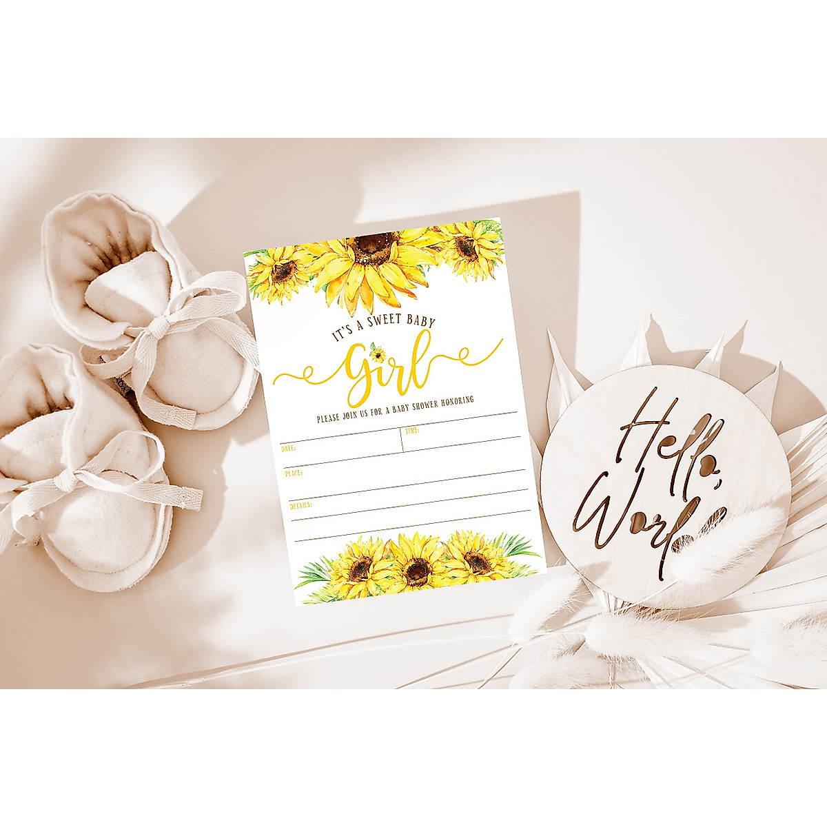 Your Main Event Prints Sunflower Girl Baby Shower Invitations, Yellow Floral Baby Shower Invites with 20 Invitations, with diaper raffles.