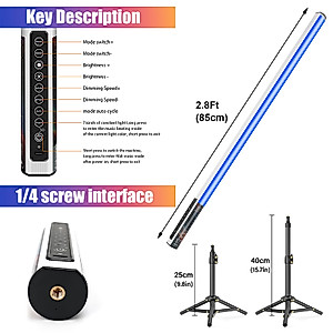 Lookmein 4Pack RGB Tube Light Bar with Light Stand, Battery Powered LED Video Light Wand Stick for DJ Lighting, Dance Club and Photography Lighting (2.8Ft)