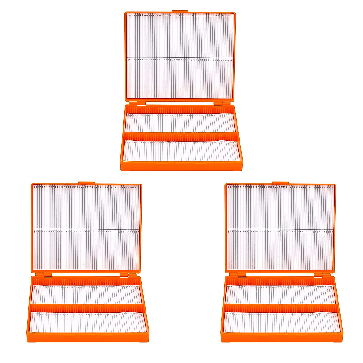 HHNIULI 3PCS Microscope Slide Holder Box, Orange 100 Place 1" L x 3" W Polypropylene Microscope Slide Storage Boxes 8.27" Length x6.69" Width x 1.26" Height for Classroom Lab