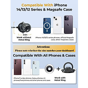 Jsk 2023 Compatible for Magsafe Car Mount, [0 Damage to Vent & 10 × Stable], Magnetic Phone Mount for Car Holder, 360° Rotation & Hands Free, for iPhone 14 13 12 Pro Plus Max Mini & All Phone