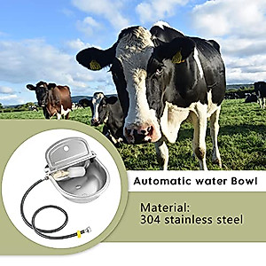 NATGAI Automatic Waterer Bowl with Float Valve and Braided Hose | Stainless Steel Stock Waterer Horse Cattle Goat Sheep Dog Waterer for Livestock Dog Goat Pig Waterer (with Drainage Hole)