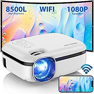 DBPOWER WiFi Mini Projector, 8500L WiFi Projector 1080P Full HD Supported & 240" Display Video Projector, Mini Portable Projector Movie Projector Compatible w/Phone/TV Stick/Laptop/PC/PS4