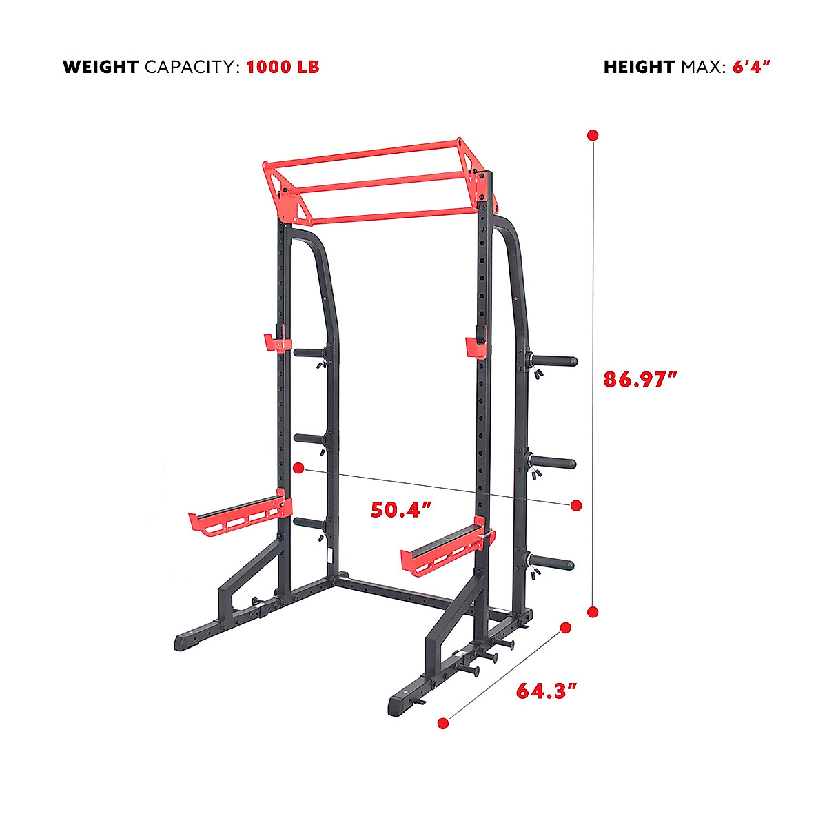 Sunny Health & Fitness Power Zone Half Rack Heavy Duty Performance Power Cage with 1000 LB Weight Capacity – SF-XF9933, Black