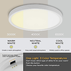 TALOYA Dimmable Flush Mount LED Ceiling Light,3 Color in One (3000K/4000K/6500K) White 12inch 20W=200W Round Flush Mount Light Fixture for Bedroom Kitchen
