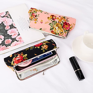 Oyachic 2 Pcs Large Coin Purse,Floral Change Purse,Long Wallets Clasp Kiss Lock, Vintage Coin Pouch for Woman Girls