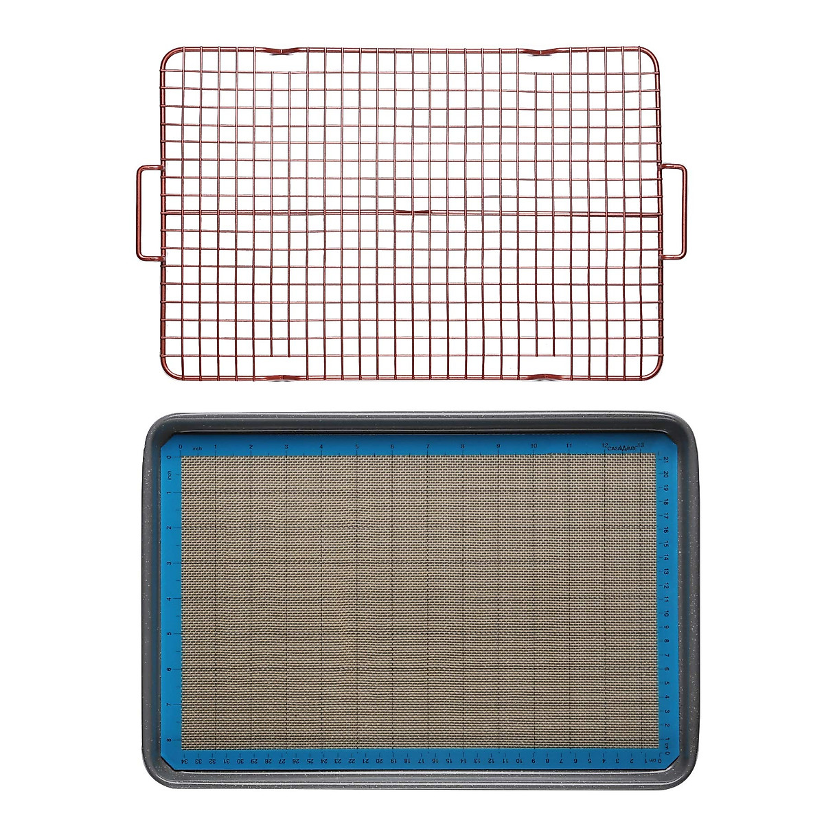 CasaWare 3pc Ultimate Commercial Weight 15 x 10 x 1-inch Cookie Sheet/Cooling Grid/Silicone Mat Bakeware Set (Silver Granite)