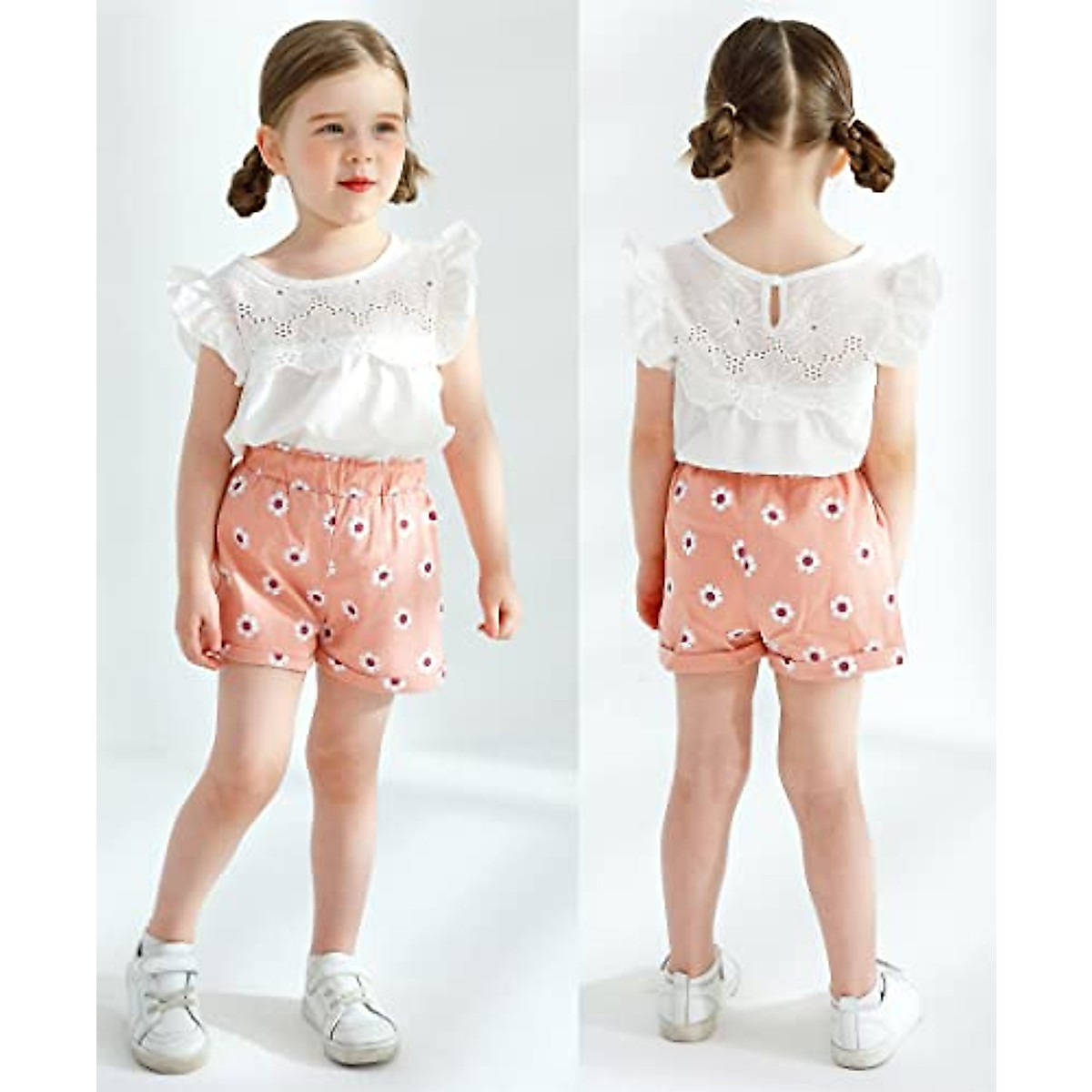 Happy Town Toddler Kids Baby Girls Outfits Clothes T-Shirt Blouse Tops and Floral Shorts Pants Suit 2PCS Set (2T, Pink)