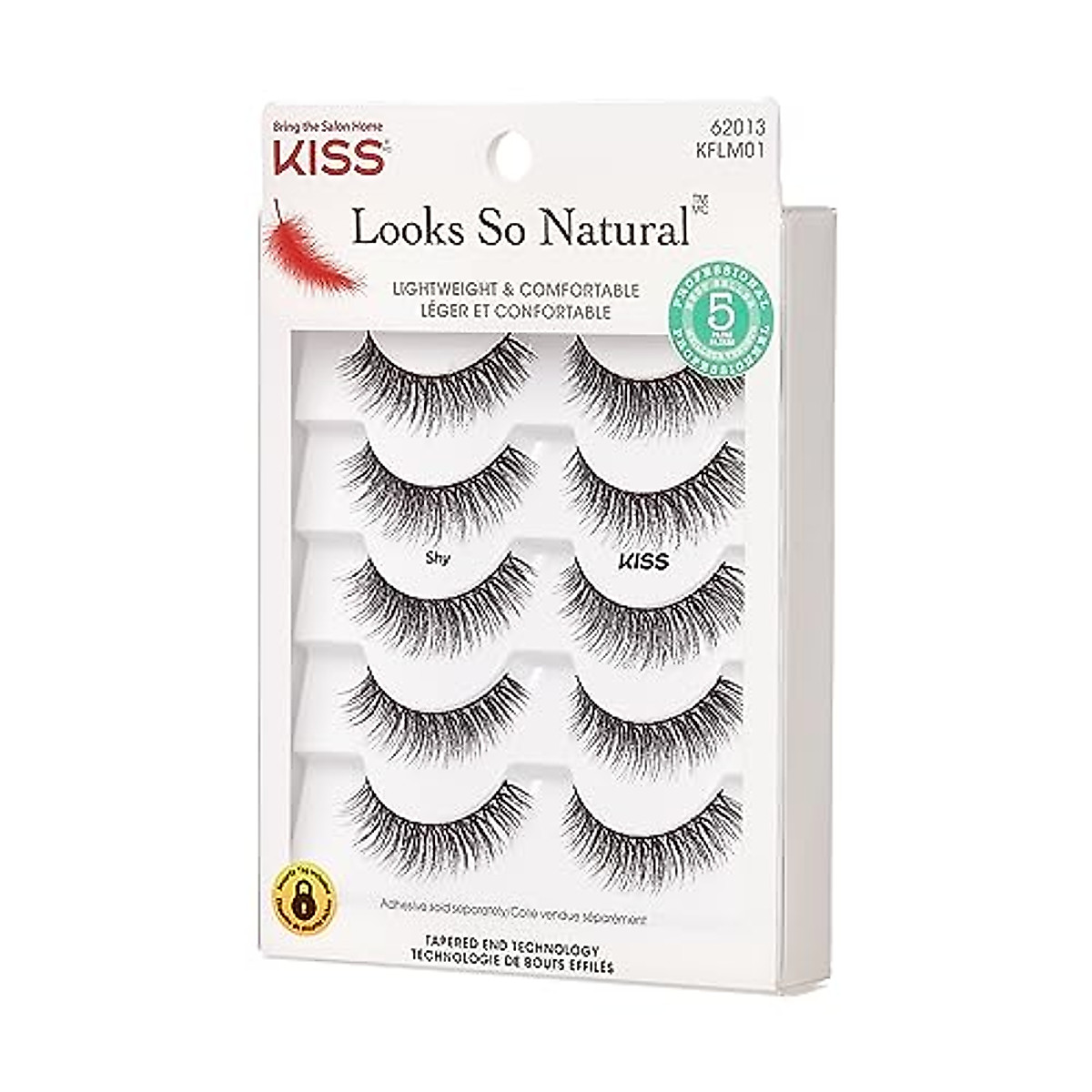 KISS Looks So Natural, False Eyelashes, Shy', 12 mm, Includes 5 Pairs Of Lashes, Contact Lens Friendly, Easy to Apply, Reusable Strip Lashes, Glue On