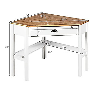 KOTEK Corner Desk with Drawer and Shelves, Wooden Home Office Desk Triangle Computer Desk, Writing Study Desk Computer Workstation, Makeup Vanity Table (Natural & White)