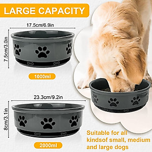 KPWACD Ceramic Pet Bowl for Dogs and Cats, Weighted Non-Slip Dog Bowls Food and Water Dish, Durable Pets Feeding Bowls Suitable for Small, Medium, and Large Dogs, Grey, 70 Oz