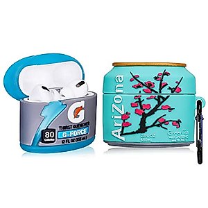 Lupct for Airpod Pro 2019/Pro 2 Gen 2022 Silicone Case, Soft Cartoon Cute Food Air Pods Cover Girls Women Funny Headphone Fun Cool Kawaii Keychain Cases for AirPods Pro (Green Tea+Blue Drink)(2 Packs)