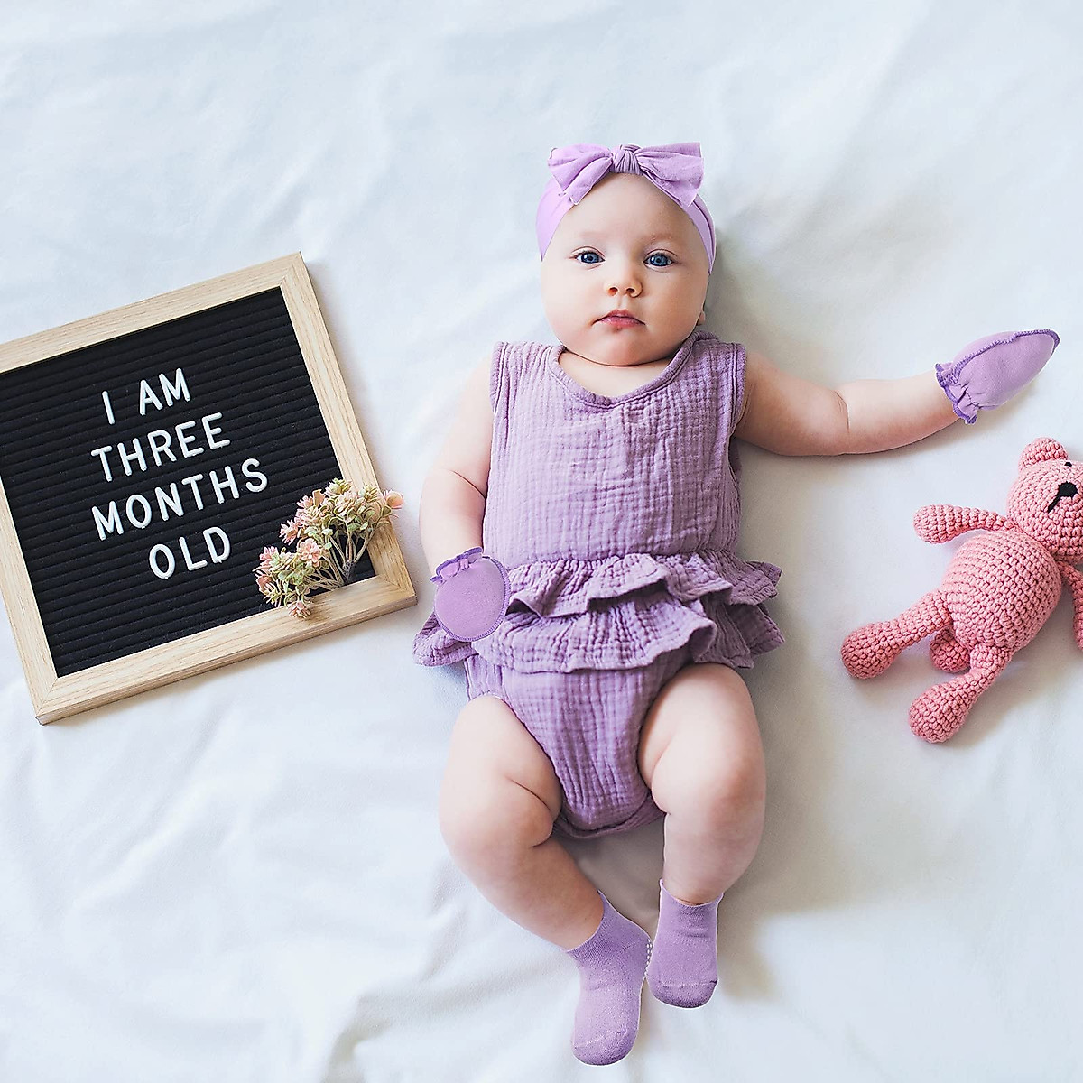 Geyoga 30 Pieces Baby Bow Knot Nylon Headband Newborn Baby Non Scratch Mittens Baby Non Slip Ankle Socks for New Born Baby