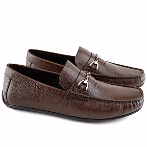 MJNY Mens Casual Comfortable Genuine Leather Lightweight Driving Moccasins Classic Fashion Buckle Loafer Slip On Breathable Driving Loafer Brown Grainy 13