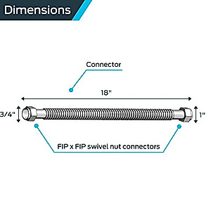 Holdrite QuickFlex 1 Inch FIP x 3/4 Inch FIP x 18 Inch Water Heater Connectors, Corrugated, Stainless Steel, QFC-17518