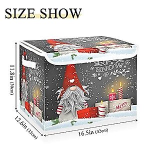 xigua Winter Christmas Gnome Storage Bins with Lids Foldable Large Cube Storage Boxes with Handles for Home Bedroom Closet Office (16.5x12.6x11.8 in)