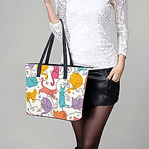 Womens Handbag Cats Pattern Leather Tote Bag Top Handle Satchel Bags For Lady