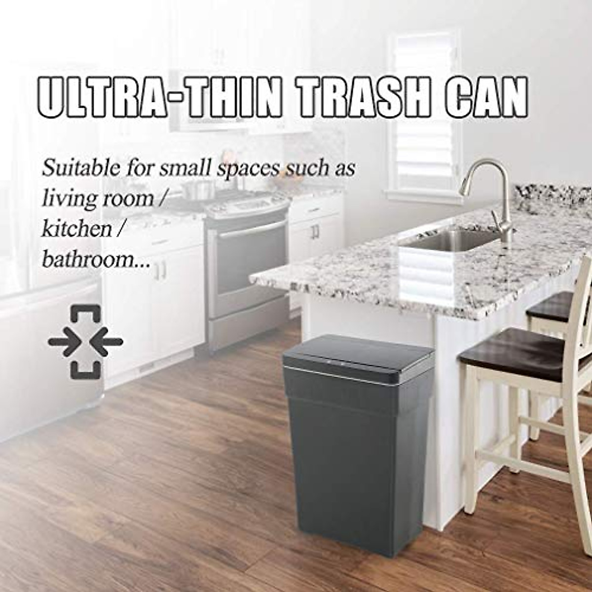 13 Gallon Trash Can Automatic Kitchen Trash Can Touch Free High-Capacity Garbage Can with Lid for Bedroom Bathroom Home Office 50 Liter (Black, 1)