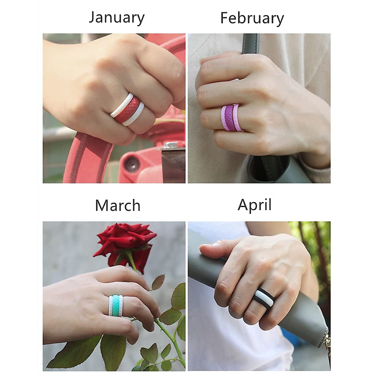 Birthstone Color Silicone Band Rings for Men Women Boys and Teen Girls Soft Flexible Rubber Knuckle Pinky Stackable Thin Rings Breathable Sports Gym Yoga Work Out Finger Rings Set (July, 9)