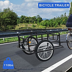 RICA-J Bike Cargo Trailer, Foldable Bicycle Cart Wagon Trailer w/ Hitch, 110 lbs Max Load - Black, Black 01