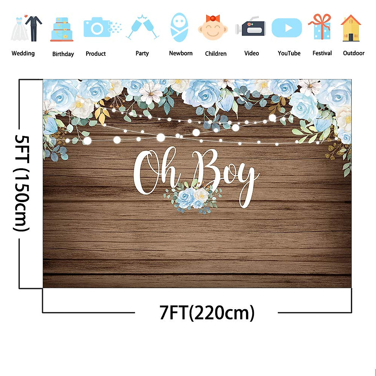 Avezano Rustic Boy Baby Shower Backdrop Blue Flower Boy Baby Shower Decorations Baby Blue Floral Oh Boy Baby Shower Backdrops Supplies