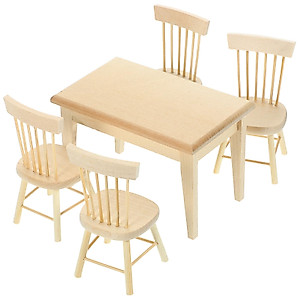 Dollhouse Miniature Dining Table Chair Wooden Furniture Set Miniature Figurines for Kids Decor Ornament Dark Red