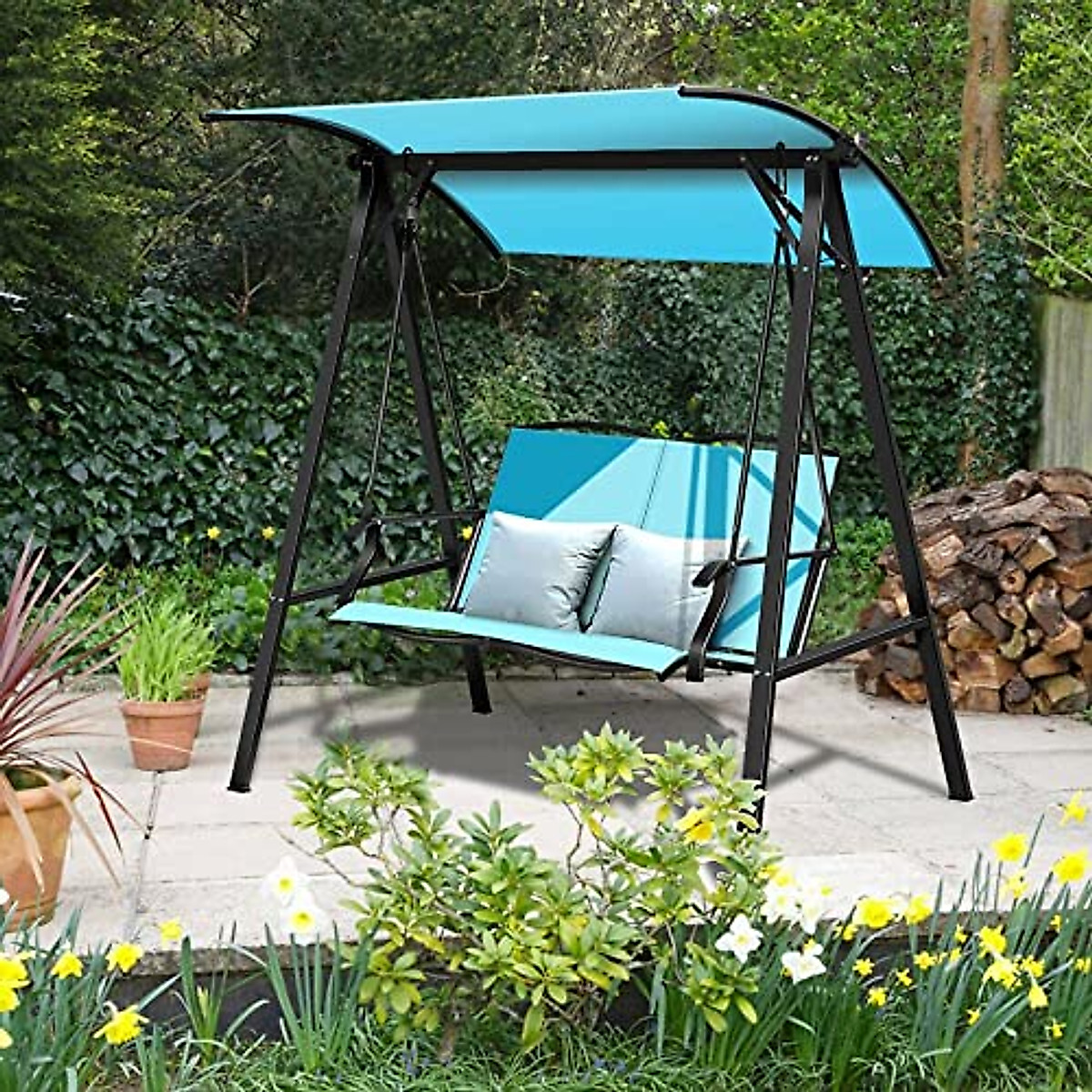 WYKDD Outdoor 2-Seat Swing Loveseat Canopy Patio Porch Steel Hanging Swing ( Color : D )