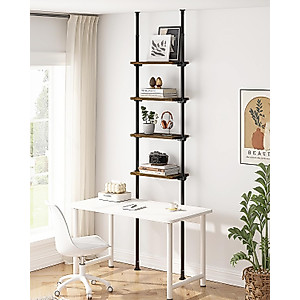 ALLZONE Adjustable Tall Narrow Bookshelf for Bedroom,4-Tier Ladder Bookshelf for Small Spaces,Tension Mount Small Book Shelf and Tall Bookcases, 64 to 113Inch Height Skinny Bookshelf with Open Storage