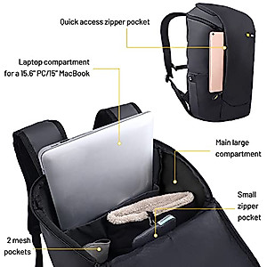 MIER Casual Daypack Travel Laptop Backpack Water Resistant, Commuter Back Pack Simple College Bookbag with Multiple Pockets for Men Women Work School Outdoors, Fits 15.6 Inch Notebook (27L, Black)