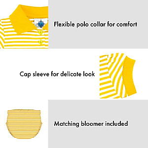 College Baby Striped Game Day Polo Dress with Bloomer - Baylor Bears Logo - Gold/White - 12 Months