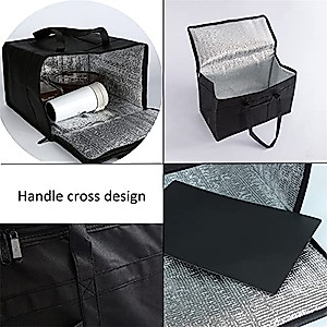 XXL Extra- Large insulated bags for food delivery with the bottom plate, reusable insulated shopping bags, 20x10x13 inches, The ideal pizza delivery bag. Black (Pack of 2)