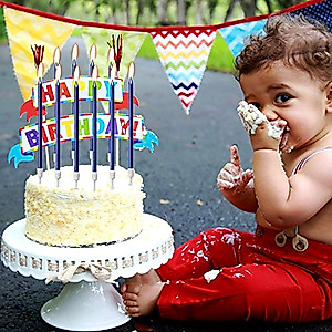 TOYMIS 24 Pieces Metallic Birthday Candles in Holders Tall Birthday Cake Candles Long Thin Cupcake Candles for Birthday Wedding Party Baby Shower Decoration (Blue)