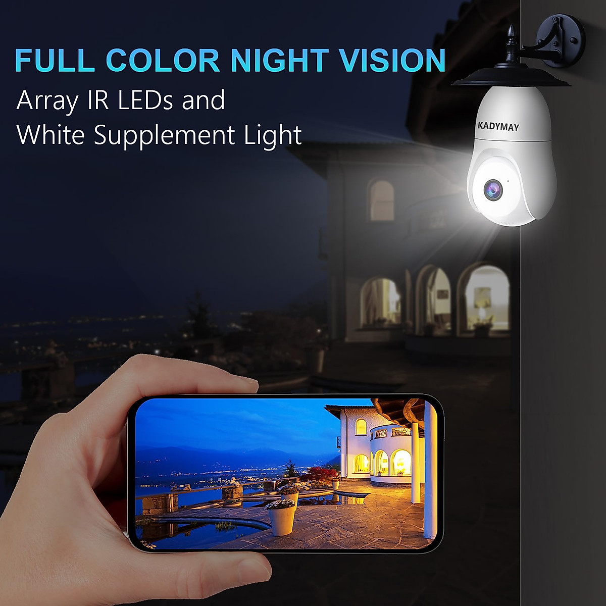 Kadymay 2K Light Bulb Security Camera, 2.4G WiFi 360° Screw in E27 Light Socket Camera Lightbulb Outdoor/Indoor, Smart 2-Way Audio Light Bulb Camera with Motion Detection and Auto Tracking