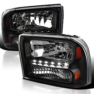 SPEC-D TUNING 1Pc Black Clear Led Headlights Compatible with 1999-2004 Ford F250 F350 F450 Super Duty, 2000-2004 Ford Excursion, L+R Pair Head Light Lamp Assembly
