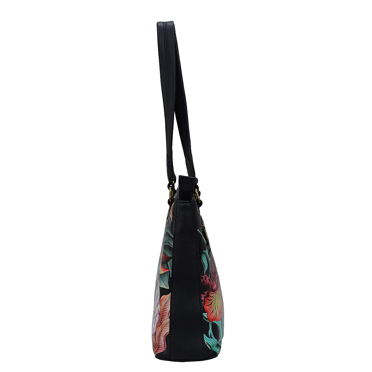 Anuschka Women's Original Hand-Painted Leather Medium Shopper Shoulder Bag, Island Escape Black