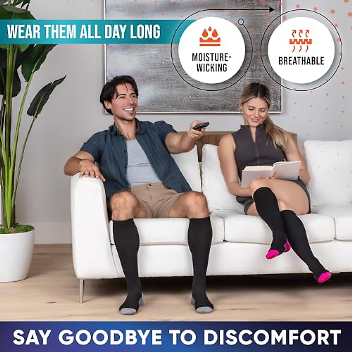 PhysFlex Compression Socks for Women and Men - Best Support for Running, Flying, Pregnancy - Graduated Compression Stockings (US, Alpha, Small, Black)