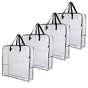 VENO 4 Pack Over-Sized Clear Organizer Storage Bag W/ Strong Handles and Zippers for College, Moving Supplies, Christmas Decorations, Wreath Storage Tote, Under the Bed Storage, Garage Storage (Set of 4)