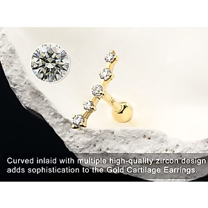 Melighting Gold Helix Earrings 14K Cartilage Earrings 16G Gold Tragus Piercing Jewelry Clear CZ Stud Earring Conch Piercing for Women Men Gift