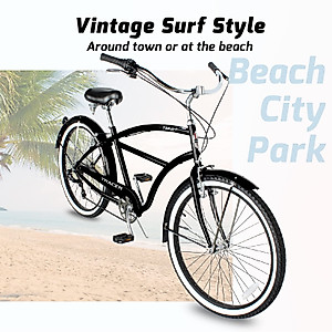 Tracer Taha 26 in Hybrid Beach Cruiser 7 Speed Steel Frame Men's Bicycle, Black