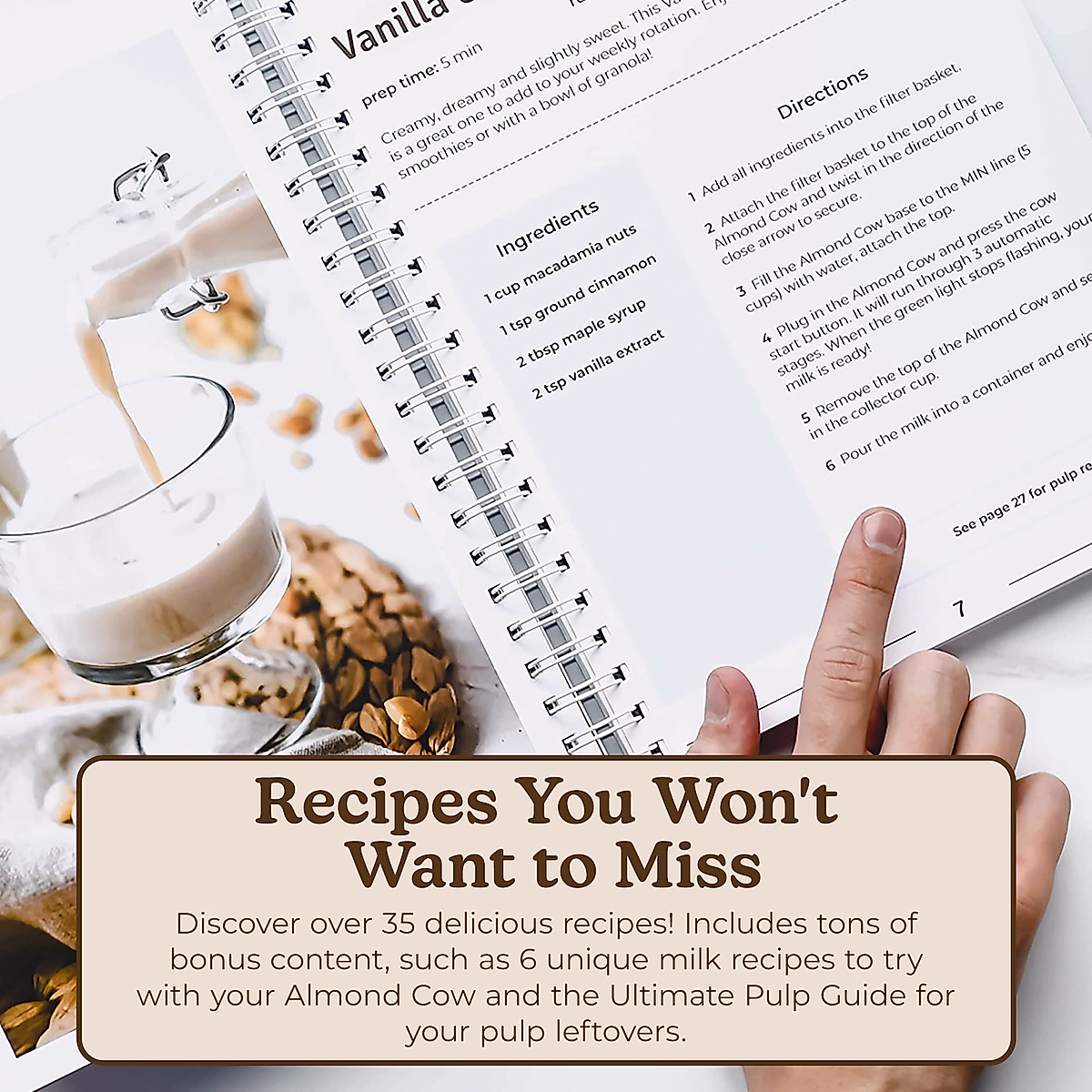 Almond Cow Kitchen Recipe Book, Vegan Cookbook Recipes for Nut Milk Maker, Plant Based Cookbook For Keto, Paleo, & Vegetarian Diets, Drink Recipes For Nut Milk Machine, Ring-Bound, 35 Recipes