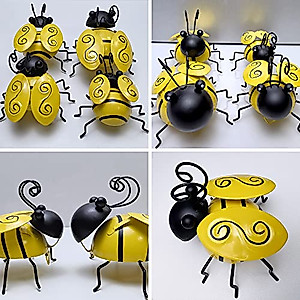 QMCAHCE Metal Bumblebee Wall Decoration, 3D Iron Bee Art Sculpture Outdoor Home Garden Courtyard Lawn Fence Wall Decoration, Metal Bee Hanging Wall Decorations(Yellow)