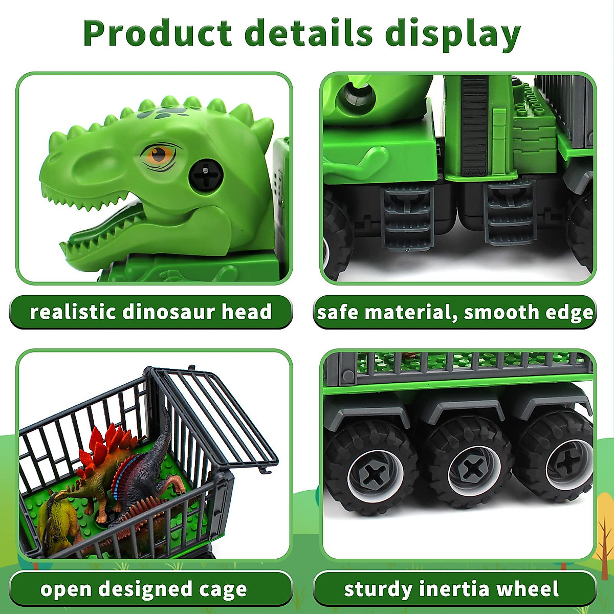 Happytime Snap Dinosaur Truck Toy Transport Carrier for Kids with Play Mat, Lights, Sounds Realistic Dinosaurs, Take Apart Monster Dino Car Truck STEM Toys Christmas Birthday Gift for Boys Grils
